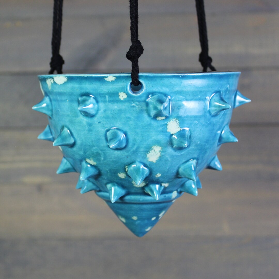 Hanging Planter - Small Spiked Hanging Succulent Pot - Turquoise ...