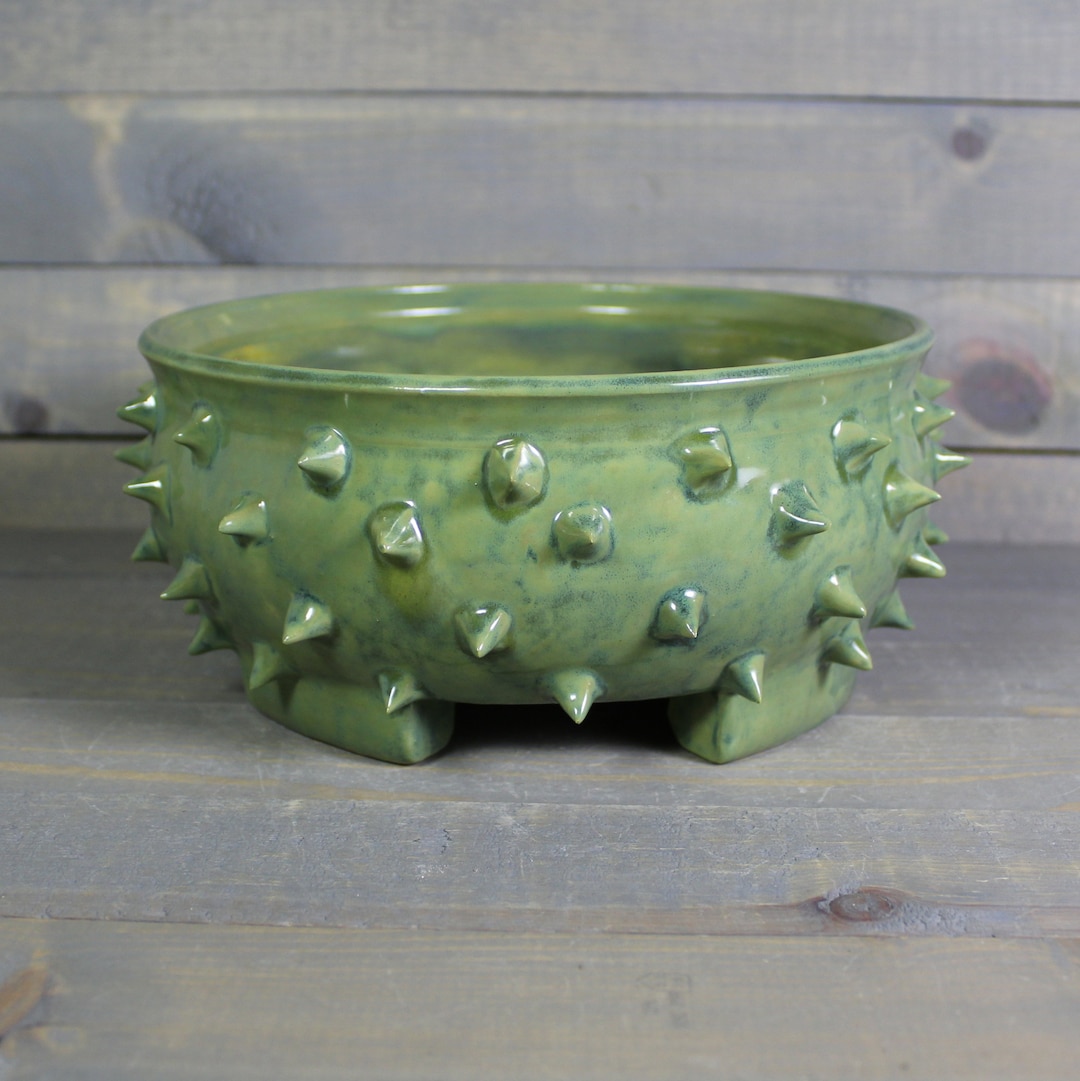 Green Ceramic Cactus Planter Pot With Spikes - Etsy