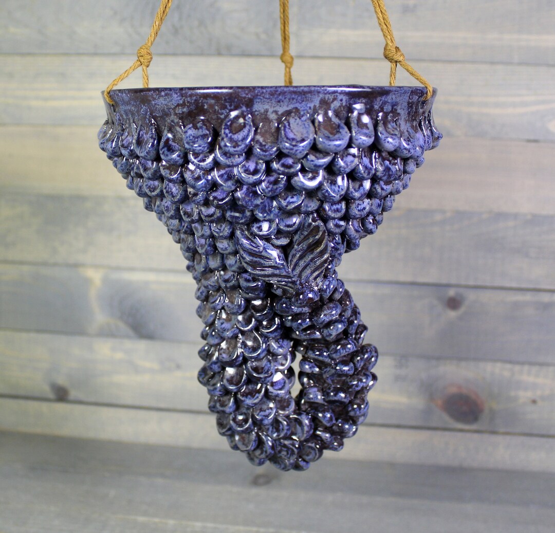 Handmade Mermaid Tail Hanging Planter: Dark Blue Purple Pottery - Etsy