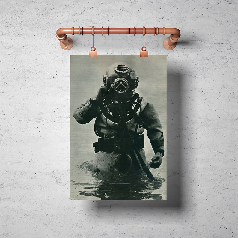 US Navy Hard Head Mark-v Diving Helmet Diver Poster, Unframed Room ...