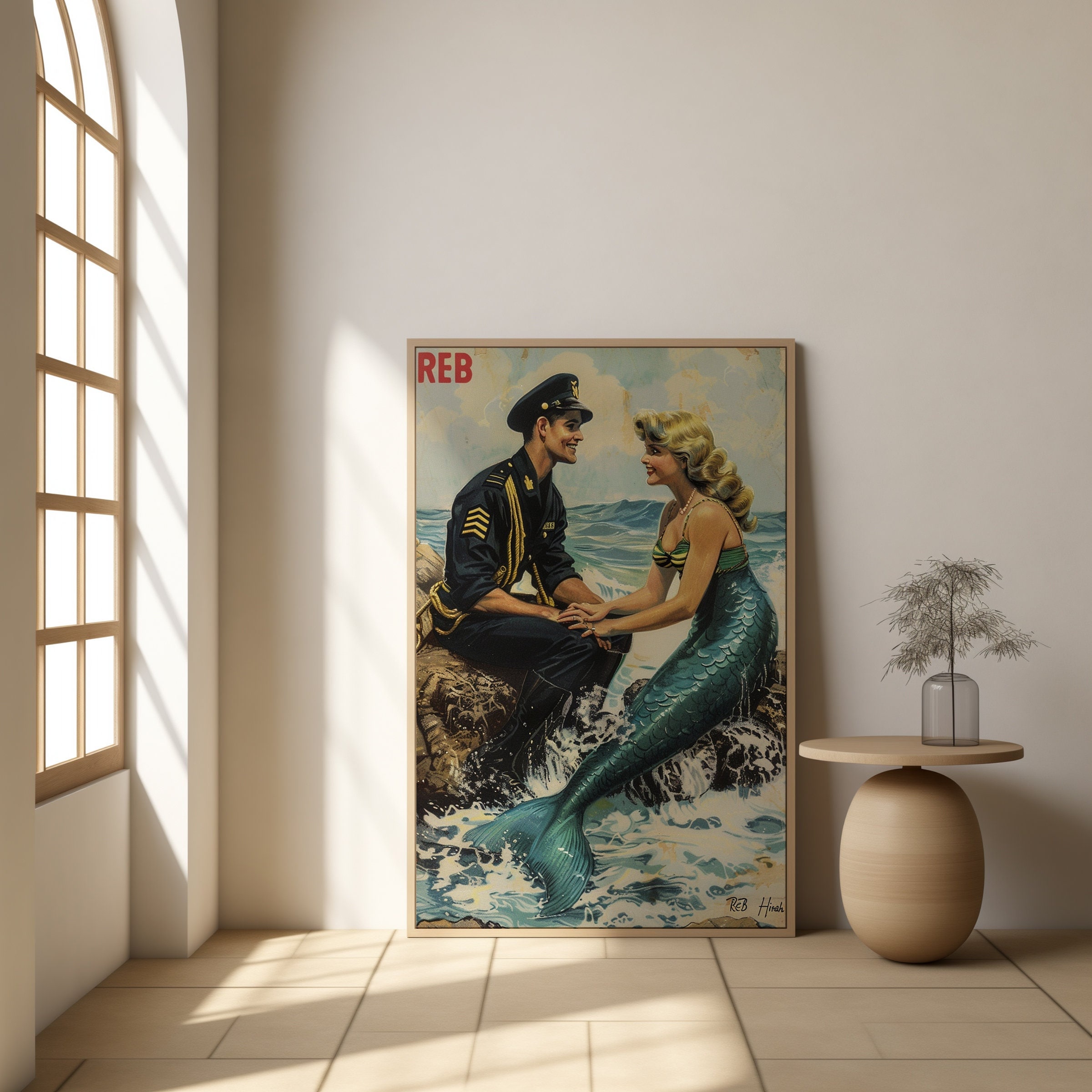 Vintage Mermaid Poster | Retro Mermaid Wall Art | Ocean Print | Blonde ...