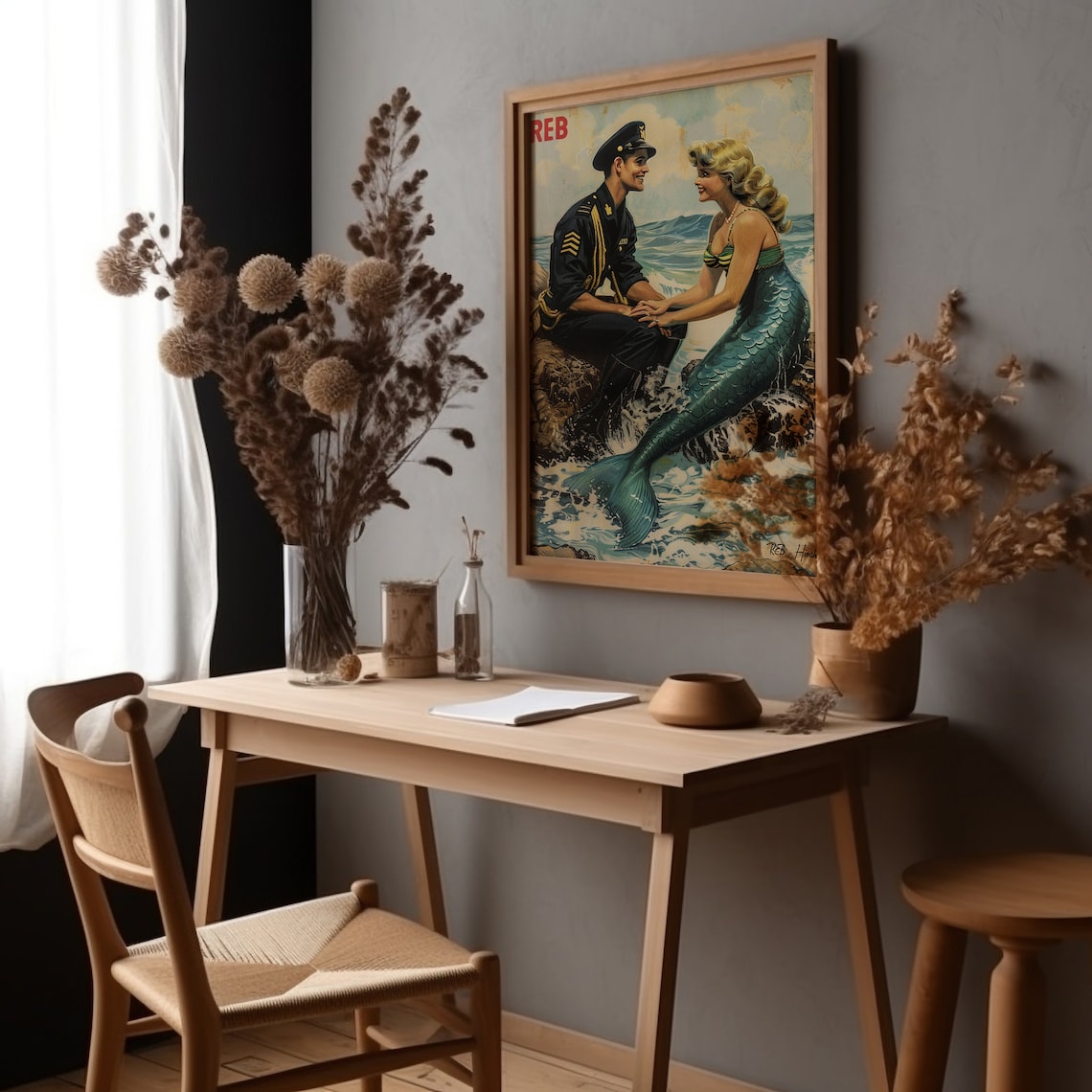 Vintage Mermaid Poster | Retro Mermaid Wall Art | Ocean Print | Blonde ...