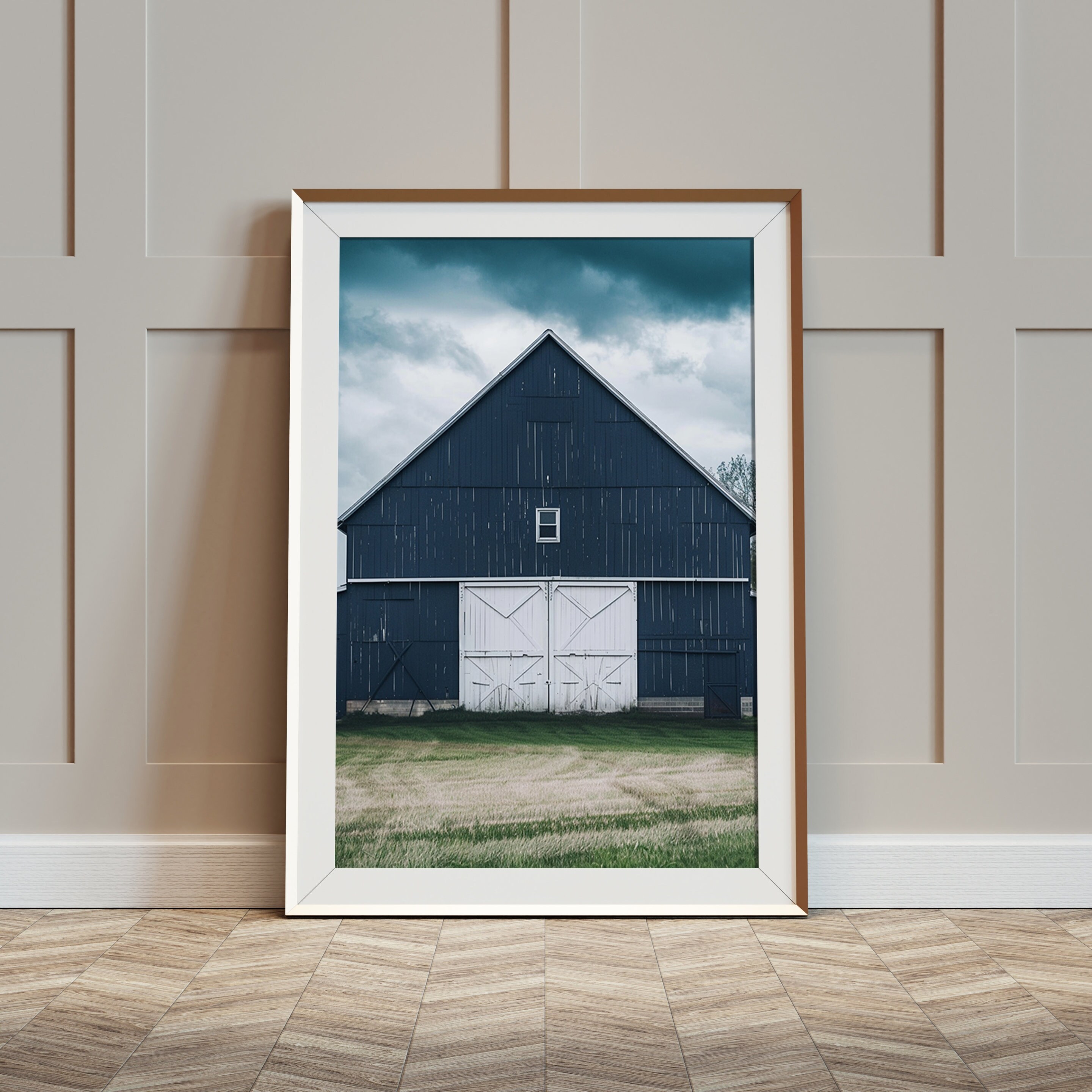 Navy Barn Poster Set of 3 Modern Farmhouse Wall Art Barn With Sheep ...