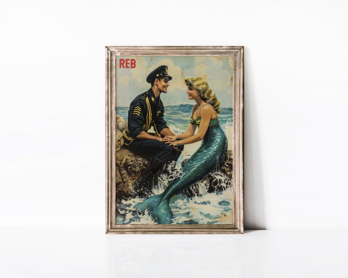Vintage Mermaid Poster | Retro Mermaid Wall Art | Ocean Print | Blonde ...