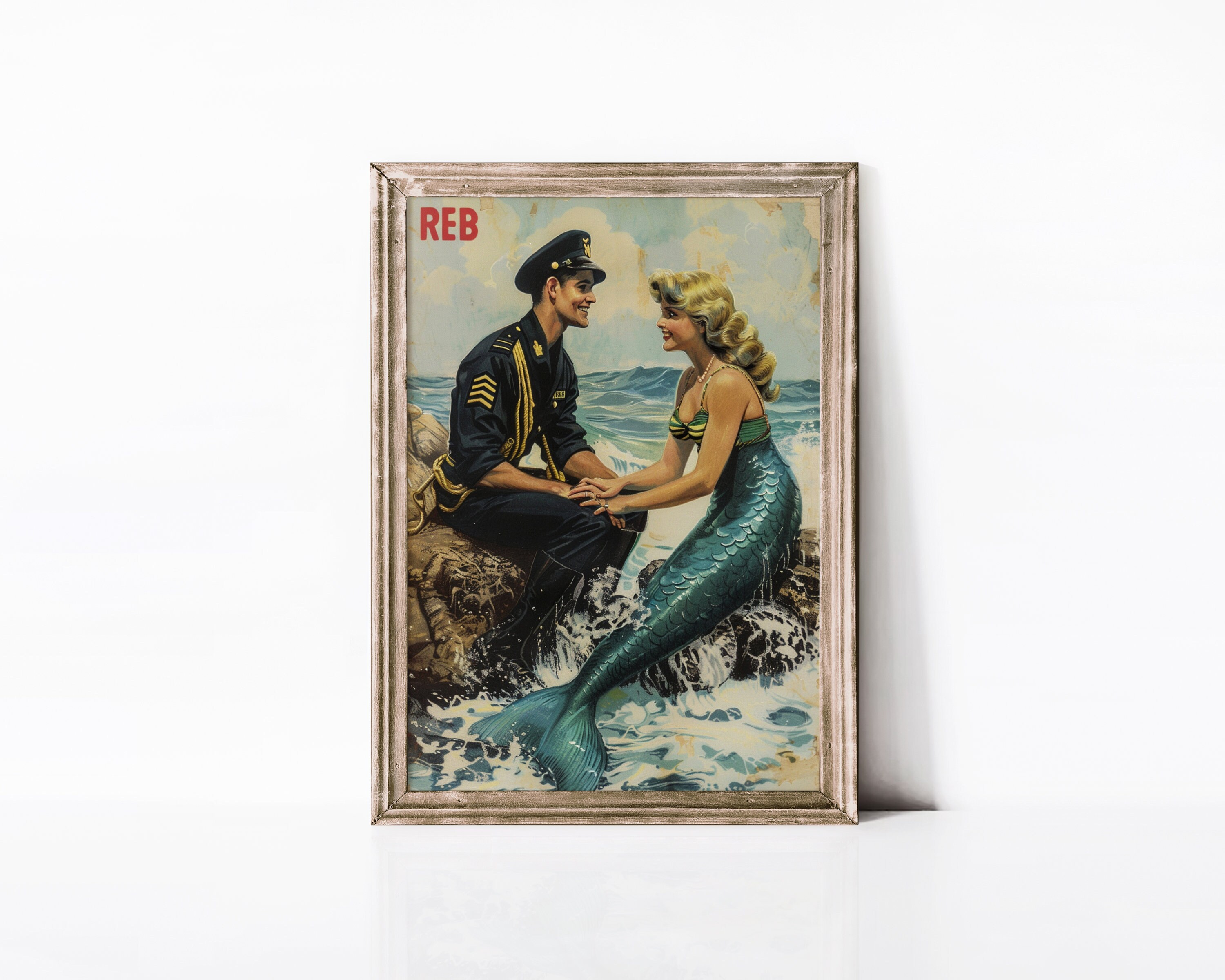 Vintage Mermaid Poster | Retro Mermaid Wall Art | Ocean Print | Blonde ...