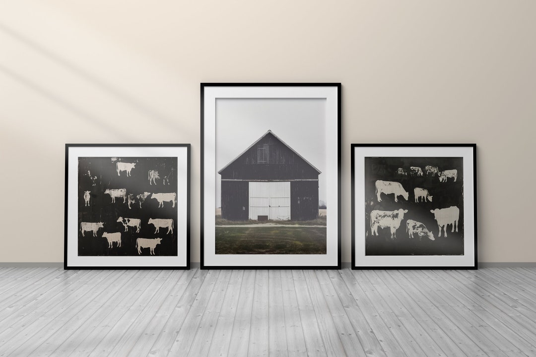 Black Barn Poster Set of 3 | Modern Farmhouse Wall Art | Barn With Cows ...