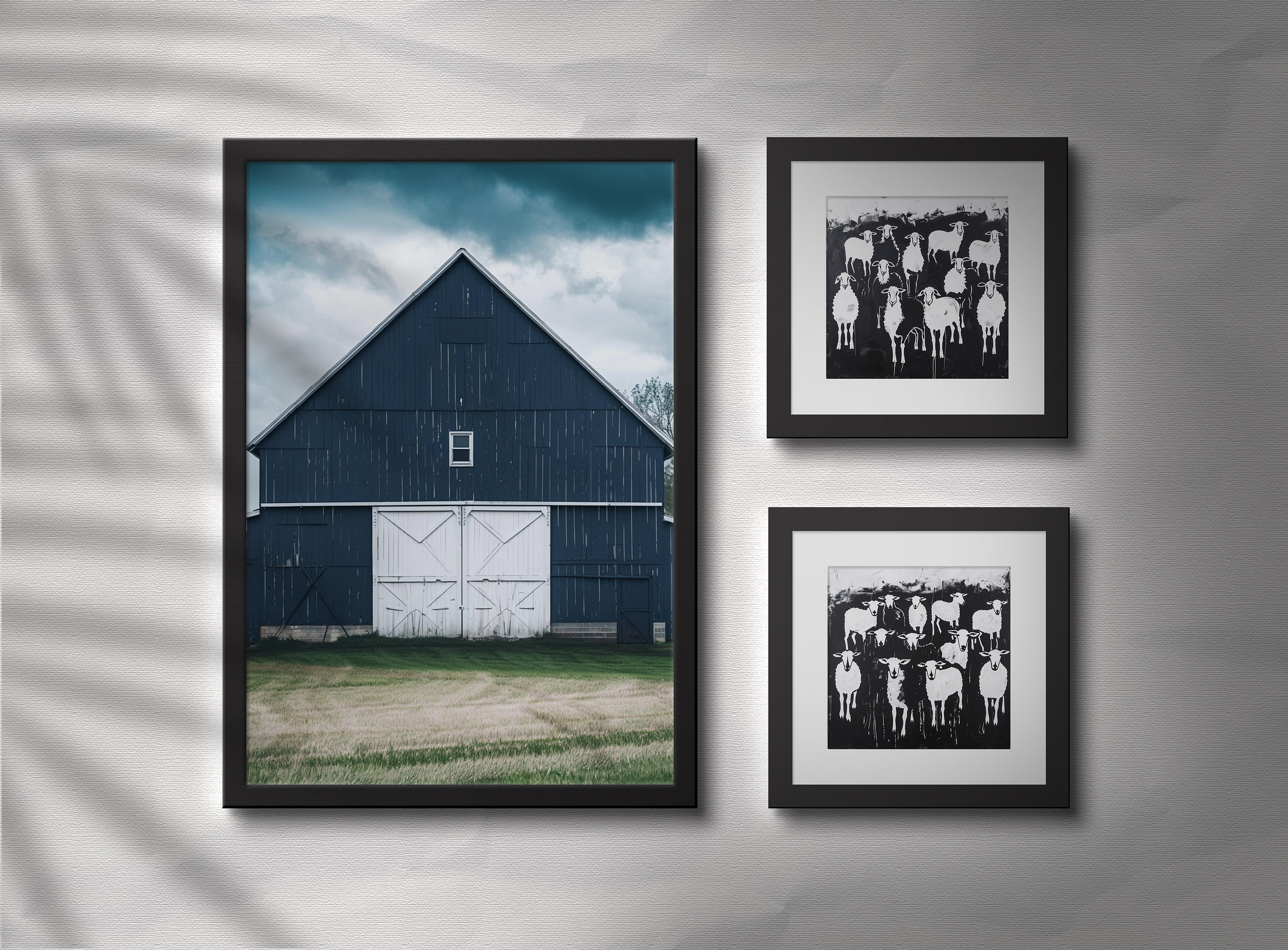 Navy Barn Poster Set of 3 Modern Farmhouse Wall Art Barn With Sheep ...
