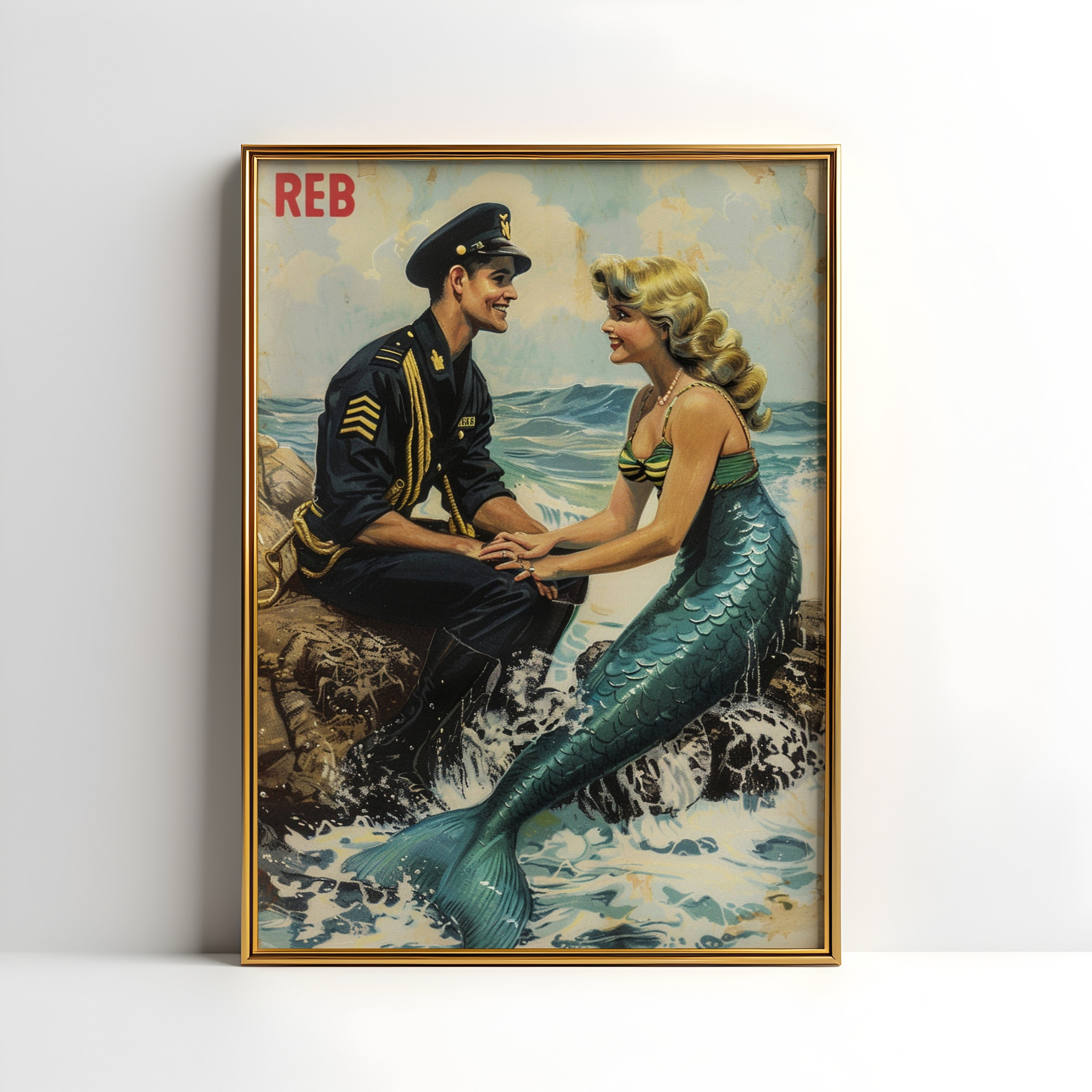 Vintage Mermaid Poster | Retro Mermaid Wall Art | Ocean Print | Blonde ...