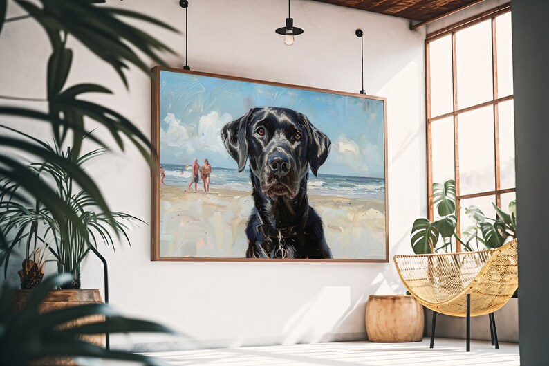 Black Lab Coastal Art Print | Wall Art Oil Painting | Gift for Dog ...