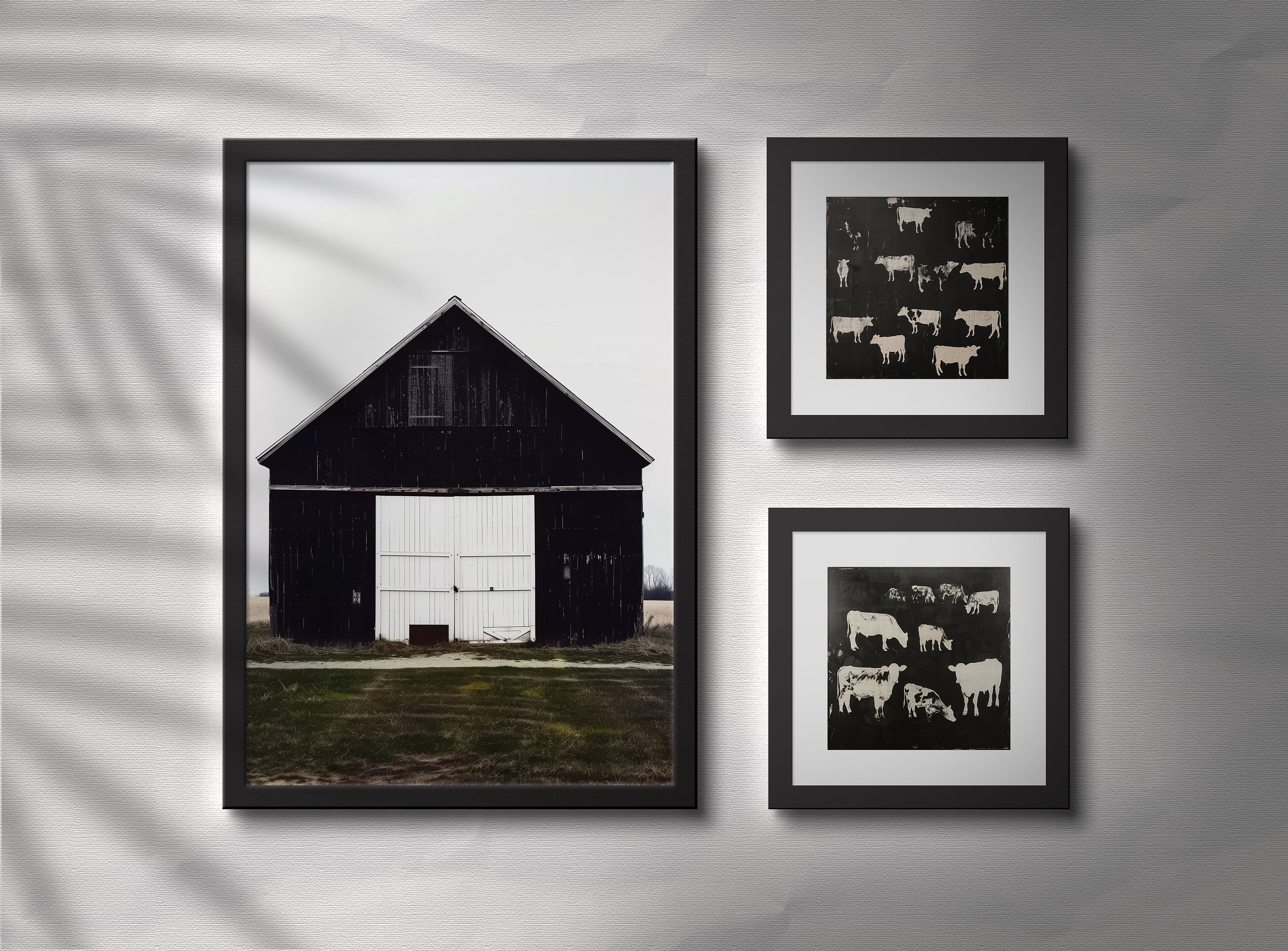 Black Barn Poster Set of 3 | Modern Farmhouse Wall Art | Barn With Cows ...