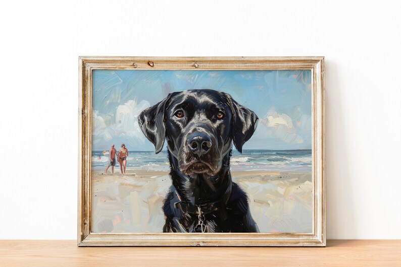 Black Lab Coastal Art Print | Wall Art Oil Painting | Gift for Dog ...
