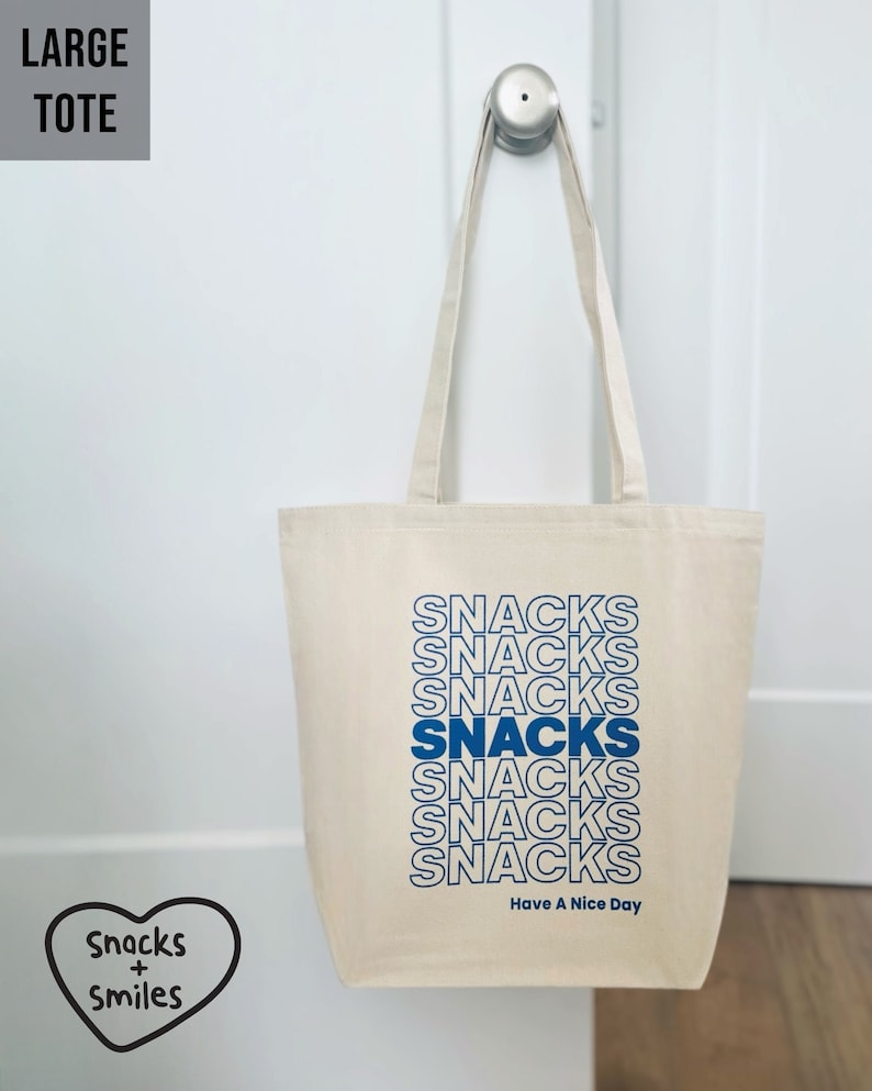 Snacks Tote Bag | 100% Cotton Canvas | Grocery Shopping Errands Travel ...