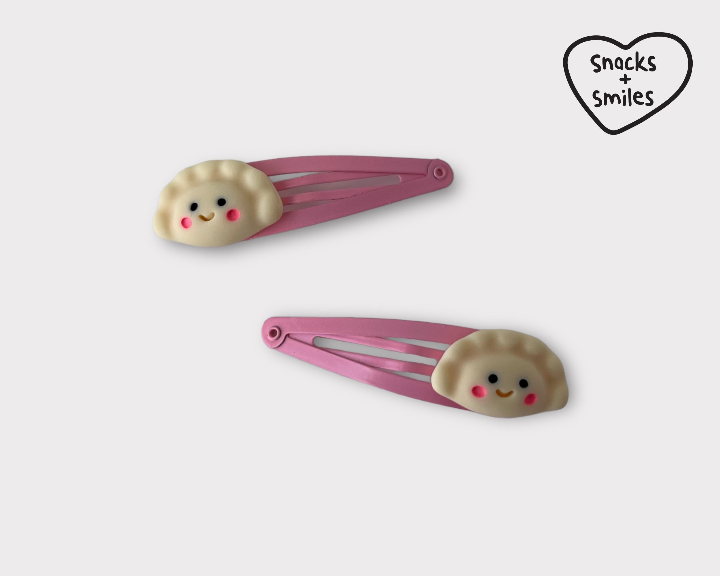 Cute Dumpling Hair Clips | Set of Two | Pink Metal Snap Barrette | Bao ...