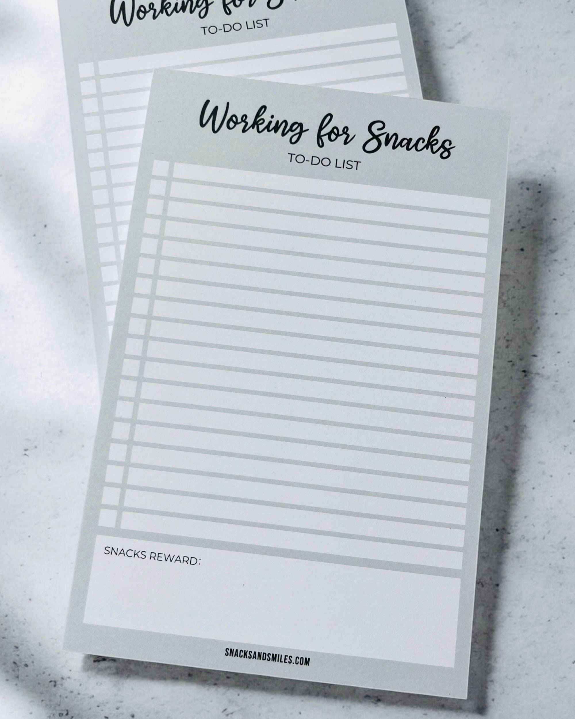 Working for Snacks Checklist Notepad | 50-sheets, 5.5 X 8.5 Inches ...
