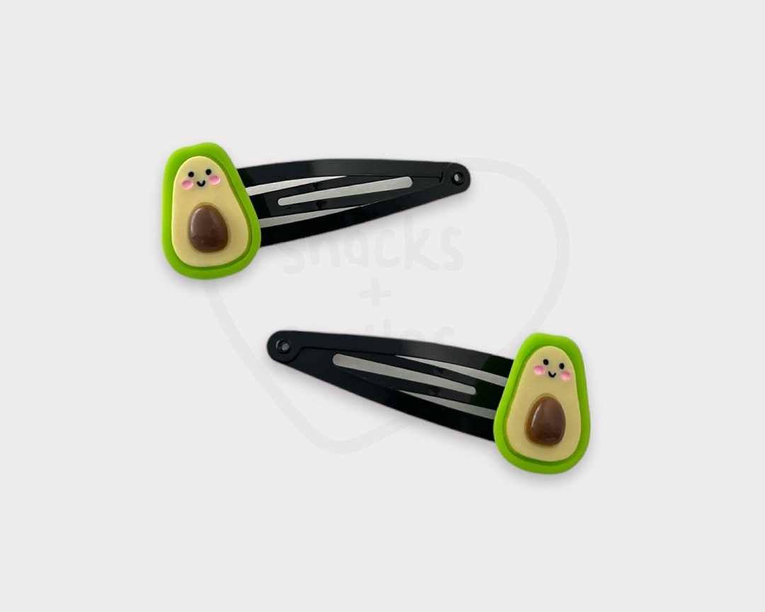 Cute Avocado Hair Clips | Set of Two | Black Metal Snap Barrette | Avo ...