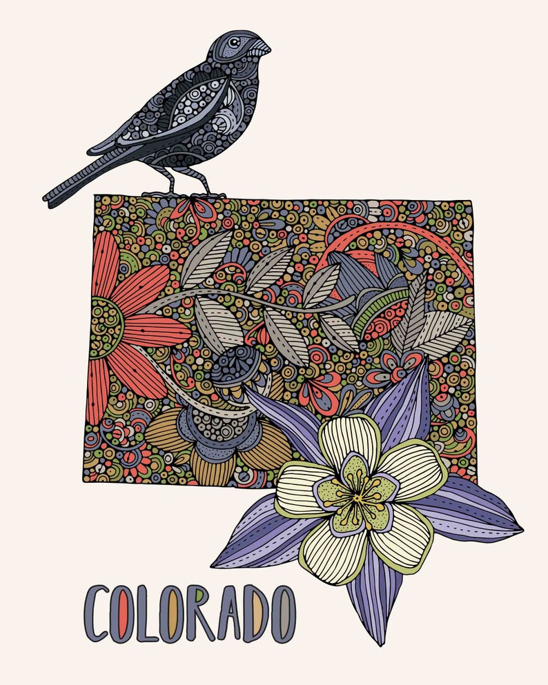 Colorado State Map State Bird Lark Bunting State Flower - Etsy Sweden