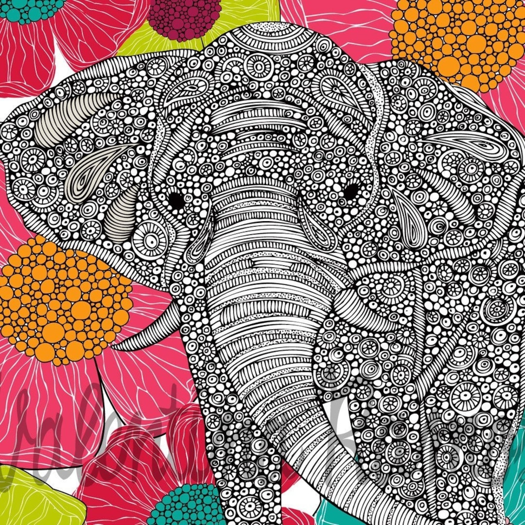 Elephant Doodle Art Print: Floral Nursery Decor (8x10 Inches) - Etsy