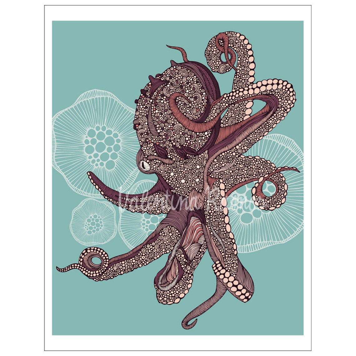 Octopus Bloom Decor Room Decor Flowers Doodle Art | Etsy