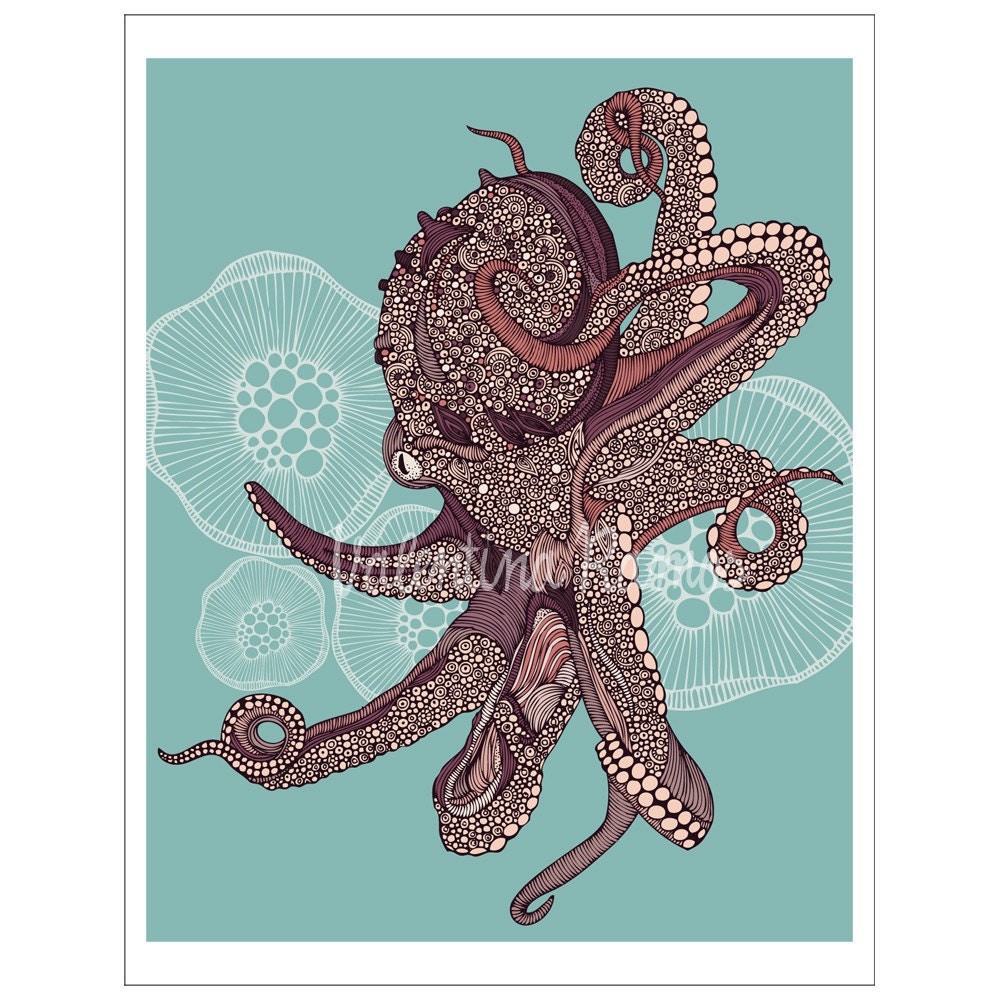 Octopus Bloom Decor Room Decor Flowers Doodle Art - Etsy