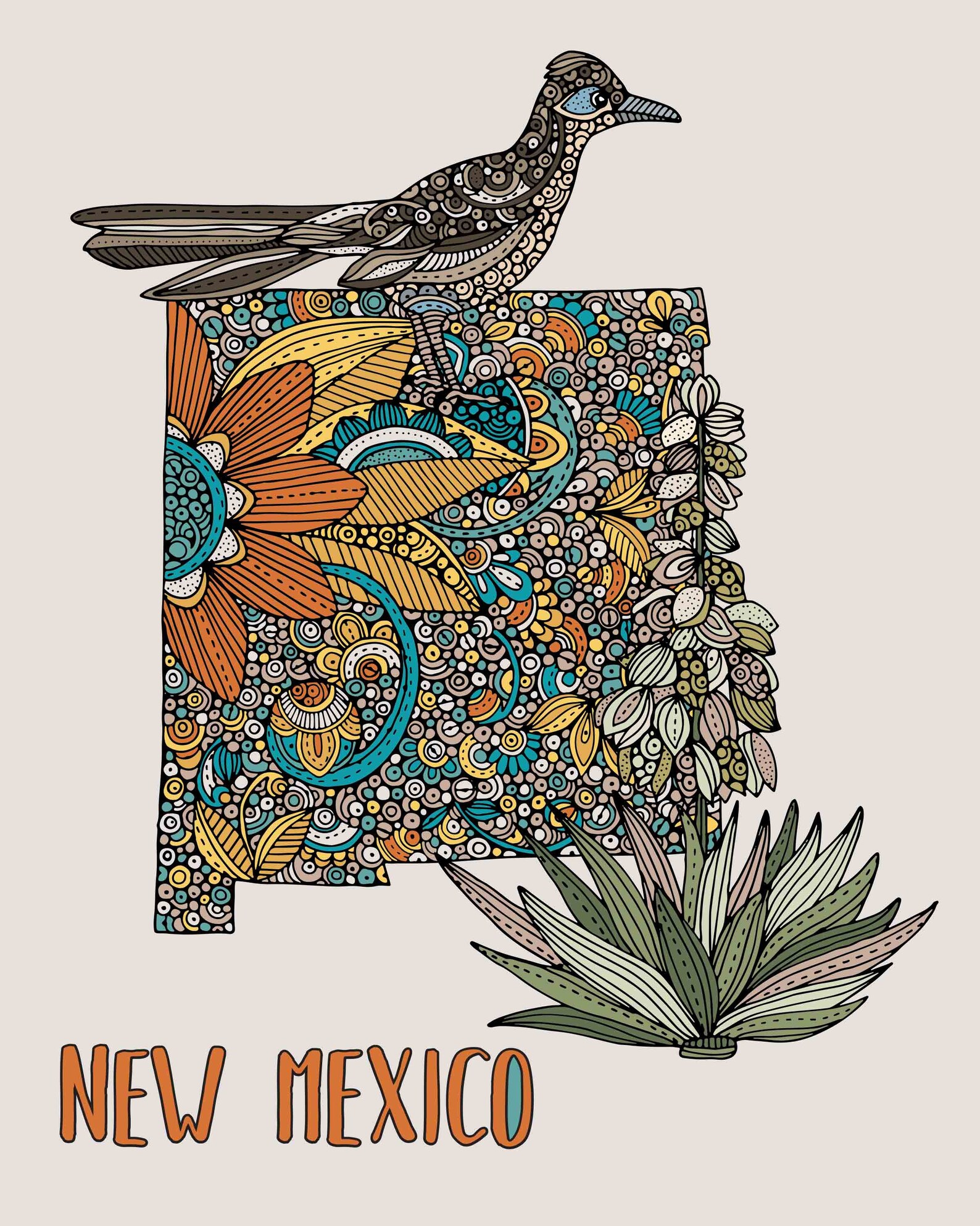 New Mexico State Map State Bird Greater Roadrunner State - Etsy