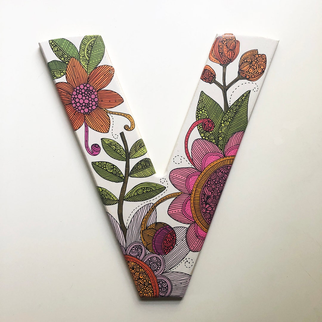 Hand Painted Wooden Letter V: Floral Monogram, Nursery Decor - Etsy