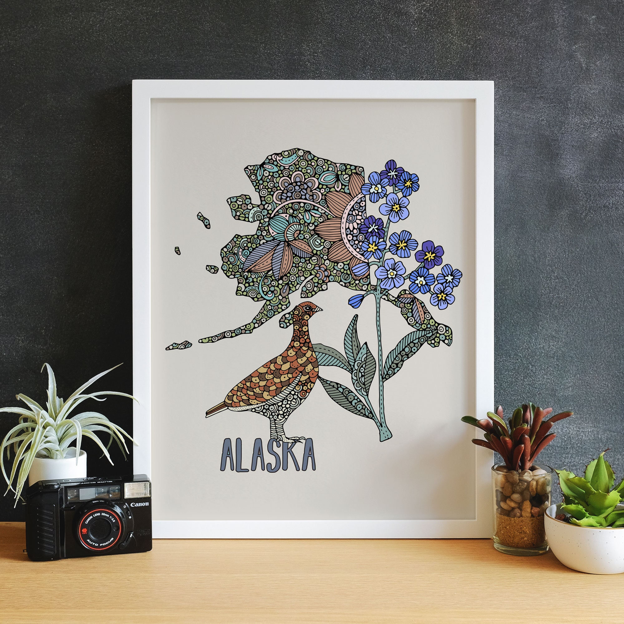 Alaska State Map State Bird Willow Ptarmigan State Flower | Etsy