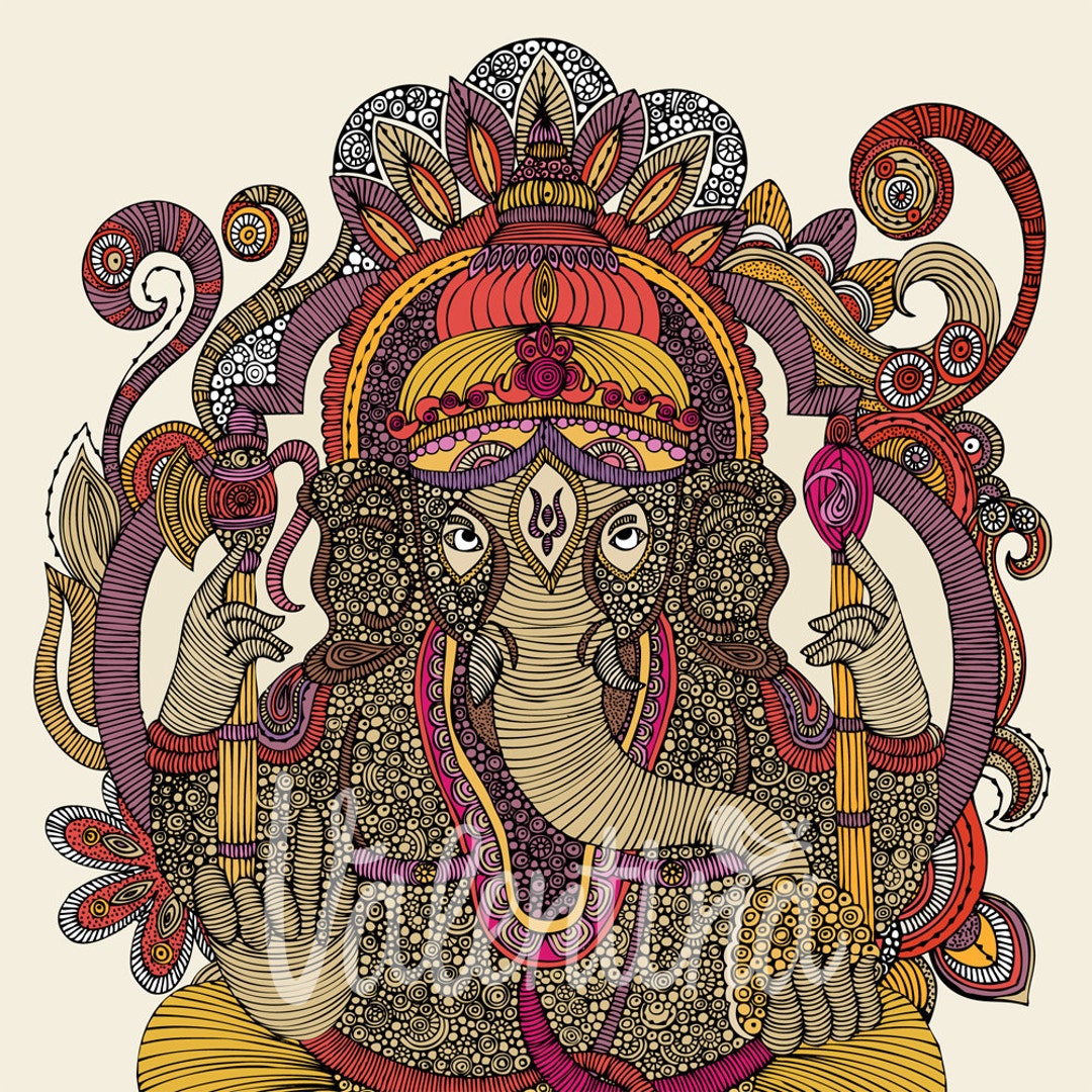 Lord Ganesha Art Print - Decor - Room Decor - Flowers - Doodle Art ...