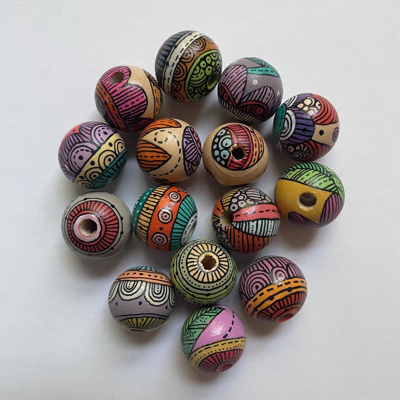 Painted Wood Beads - Etsy