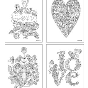 Valentine's Day- 4 Coloring Pages, INSTANT DOWNLOAD Coloring Pages ...