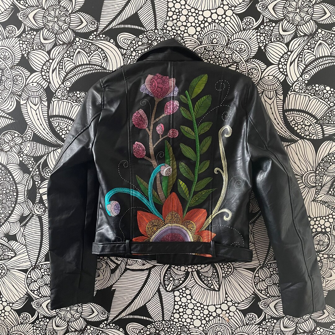 Hand Painted Faux Leather Jacket - Wearable Art, One of a Kind Jacket ...