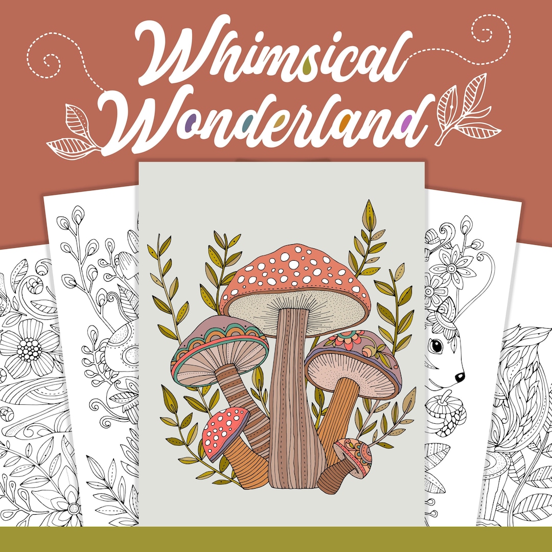Whimsical Wonderland, INSTANT DOWNLOAD Coloring Pages, Mushrooms ...