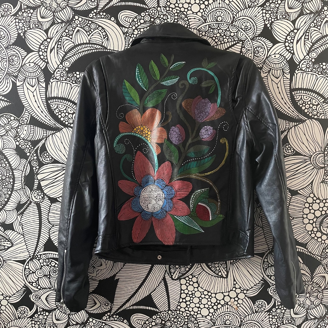 Hand Painted Faux Leather Jacket - Wearable Art, One of a Kind Jacket ...