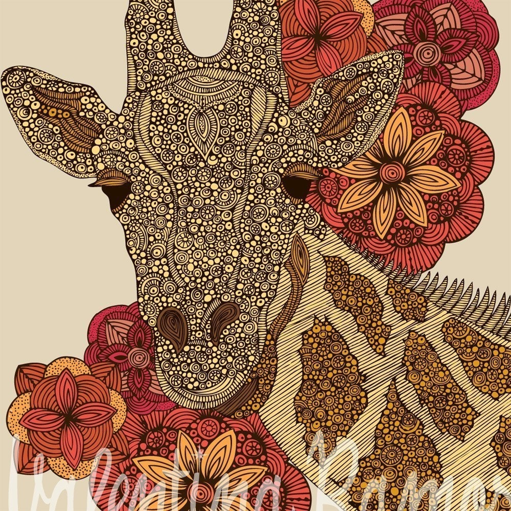 The Giraffe print Decor Room decor Flowers Doodle Art | Etsy
