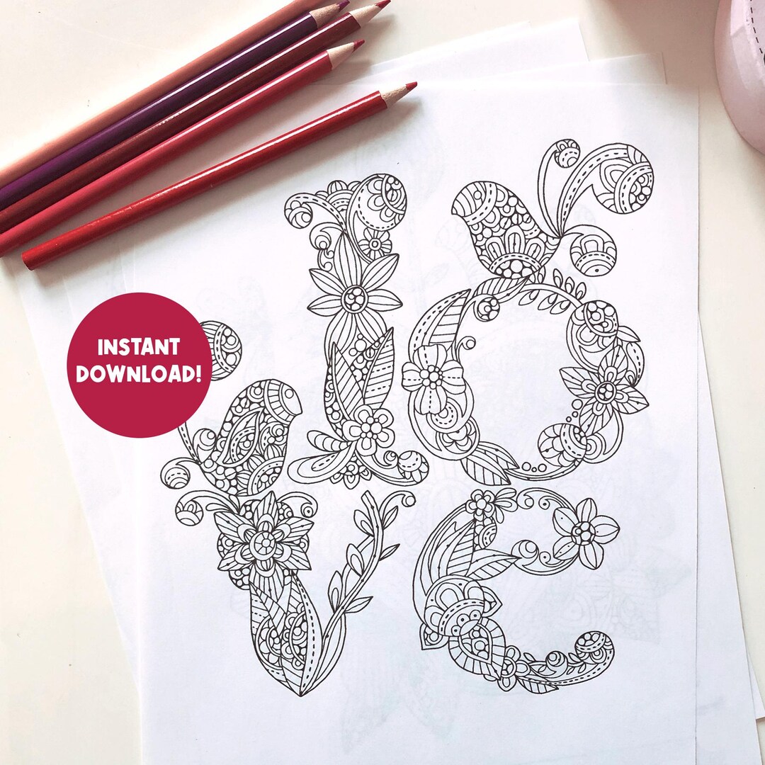 Valentine's Day- 4 Coloring Pages, INSTANT DOWNLOAD Coloring Pages ...