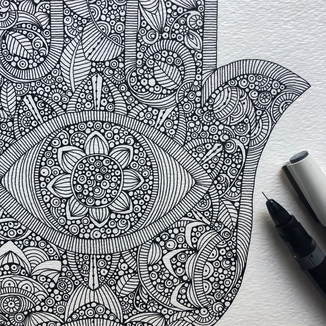Hamsa - Original Pen and Ink Drawing - Pen and Ink Art - Doodle Art ...