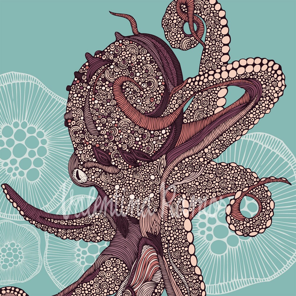 Octopus bloom Decor Room decor Flowers Doodle Art | Etsy