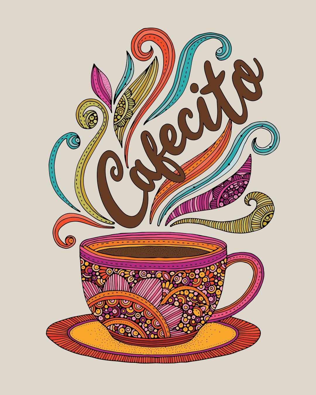 Cafecito Art Print: Colorful Coffee Cup Illustration (8x10) - Etsy