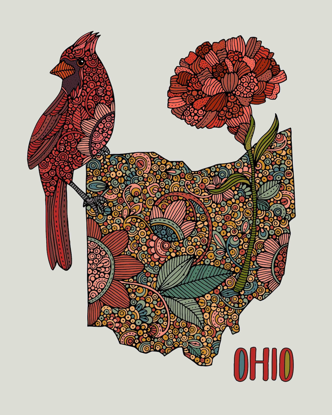 Ohio State Map State Bird Cardinal State Flower Scarlet - Etsy