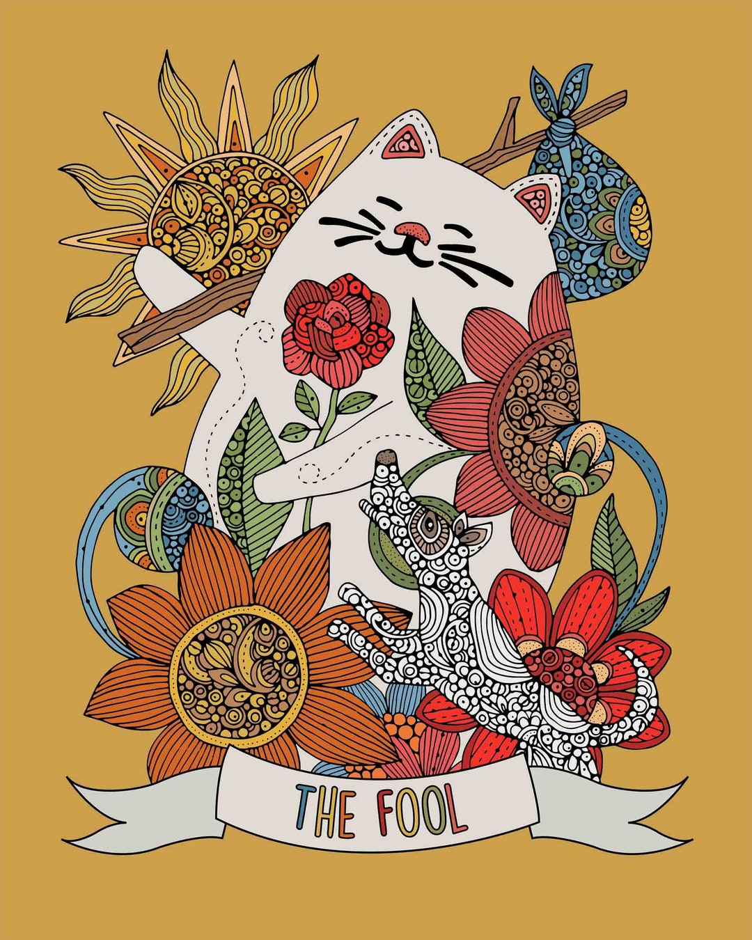 The Fool Cat, Tarot, El Loco, the Fool, Whimsical Cat, Art, Art Decor ...