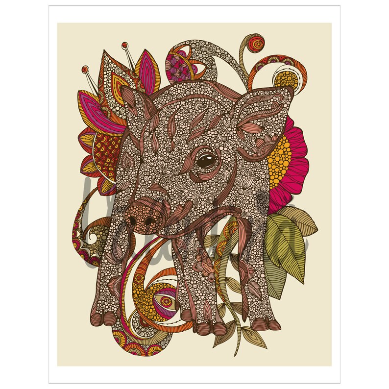 Paisley Piggy 8x10 Decor Room Decor Flowers Doodle Art | Etsy