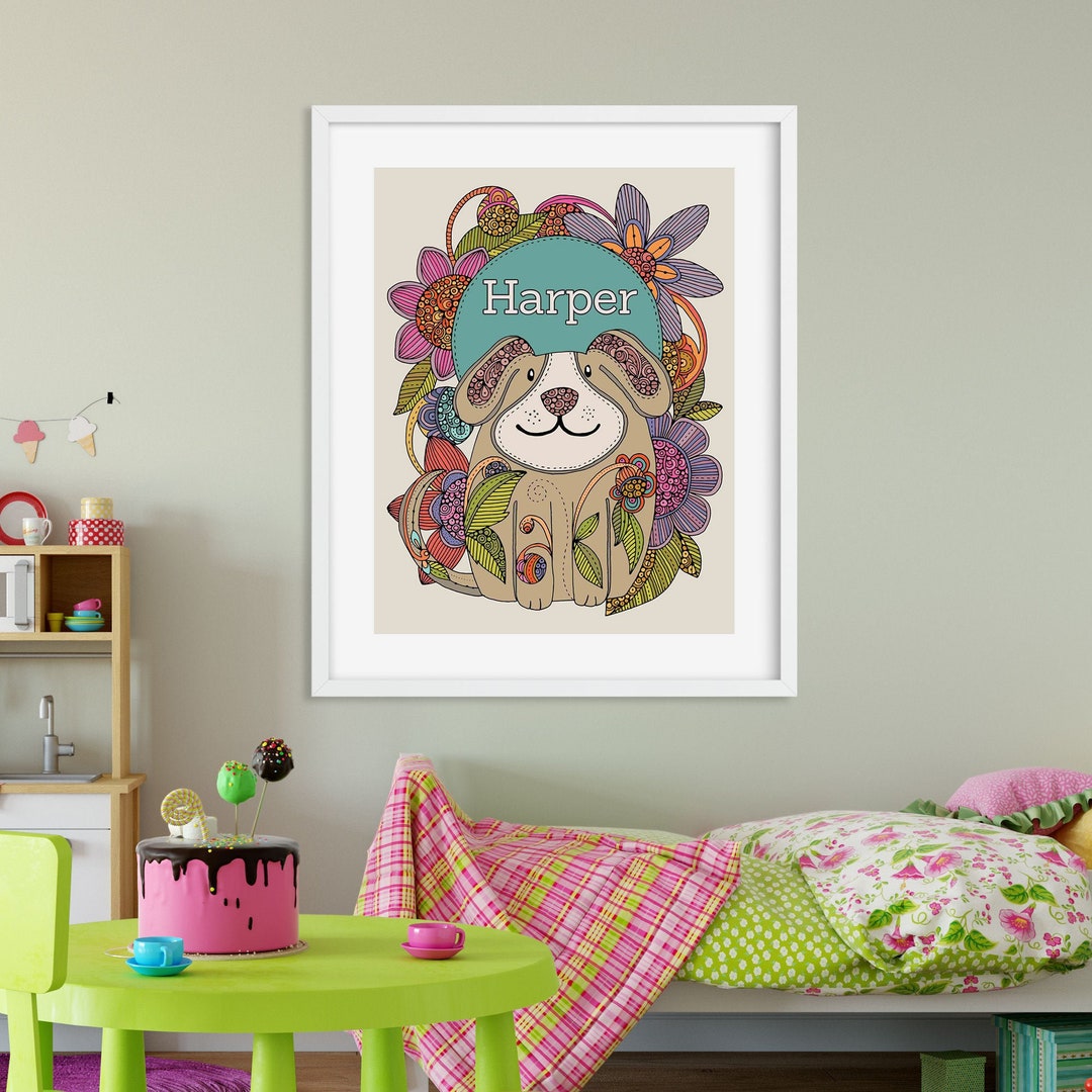 Cute Dog - Custom Name - Personalize Name Print - Prints for Nursery ...