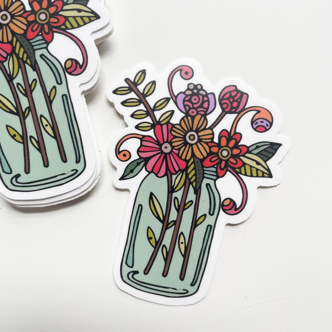 Flower Jar Vinyl Sticker: Floral Laptop Decal - Etsy