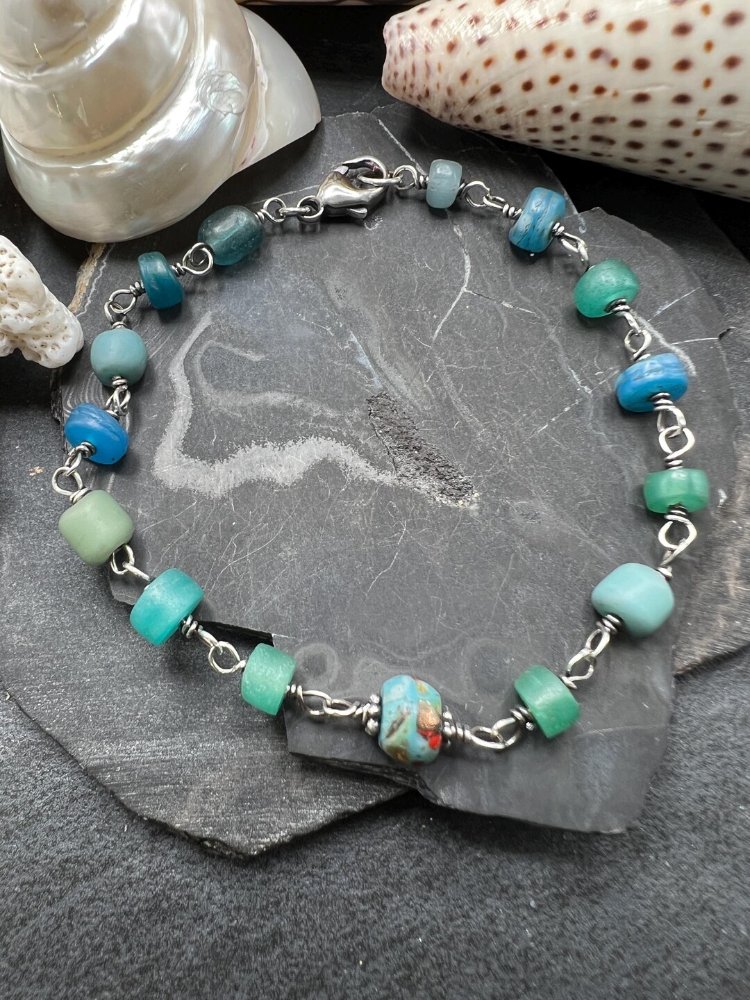 Tradewind - African Glass, Java Glass and Sterling Silver Bracelet - Etsy