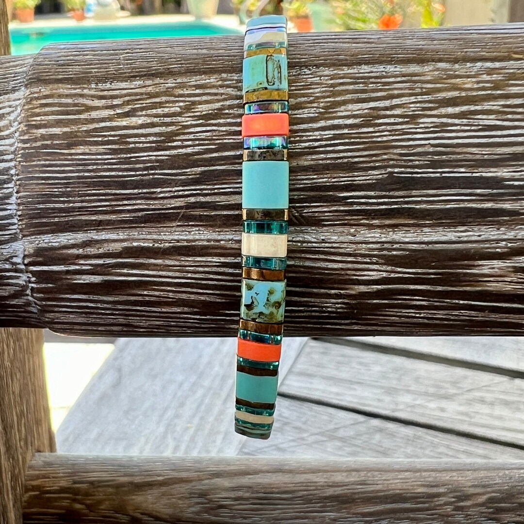 Island Style - Colorful Tila Tile Stretch Bracelet - Etsy