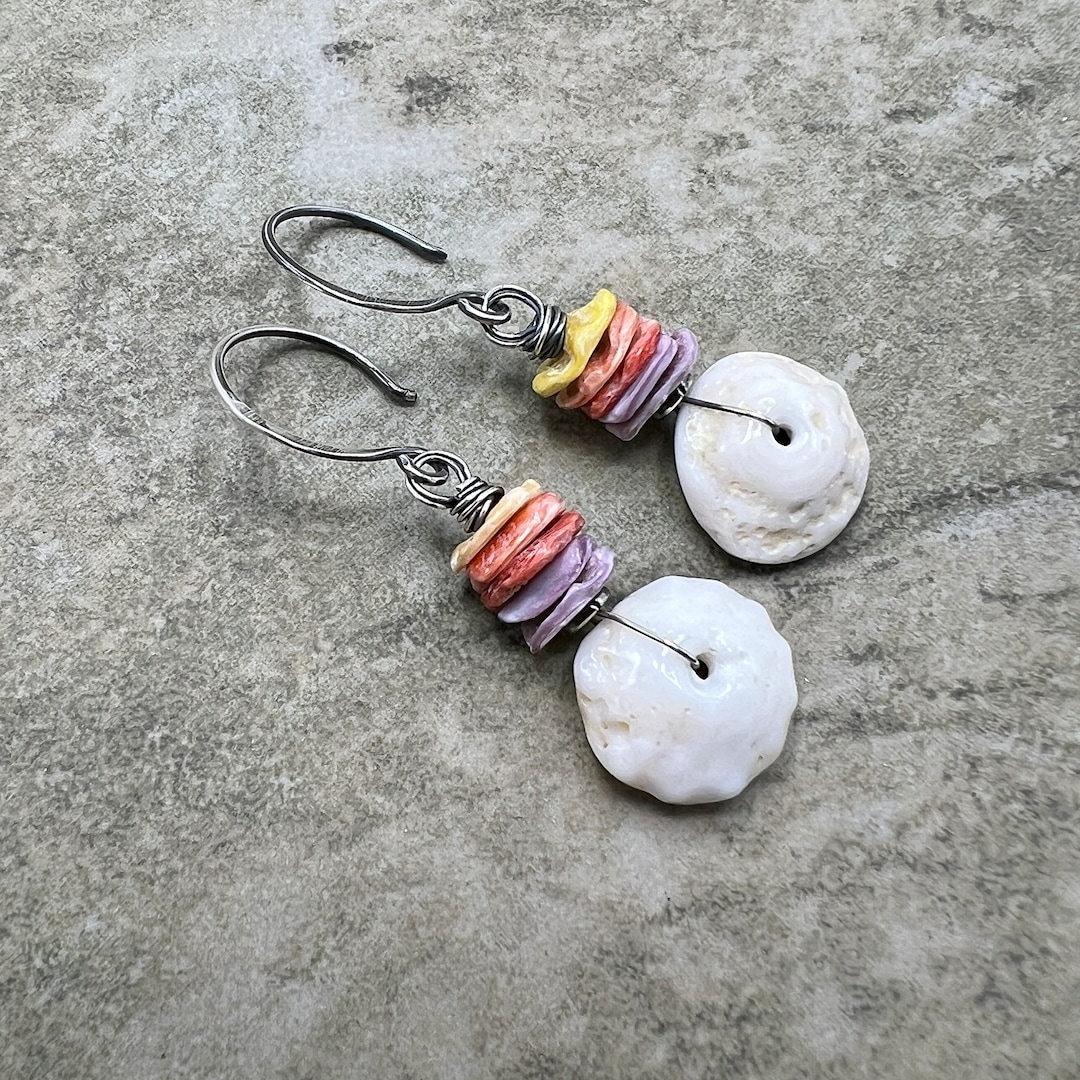Puka Rainbow Puka Shell, Pectin Shell Heishi and Sterling Silver ...