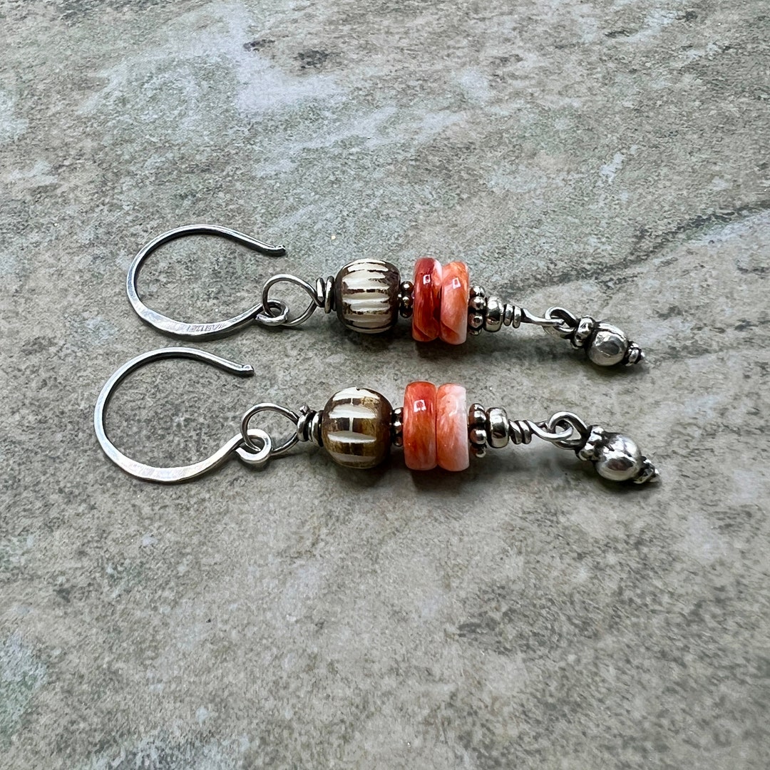 Fiji - Bone, Spiny Oyster and Sterling Silver Earrings - Etsy