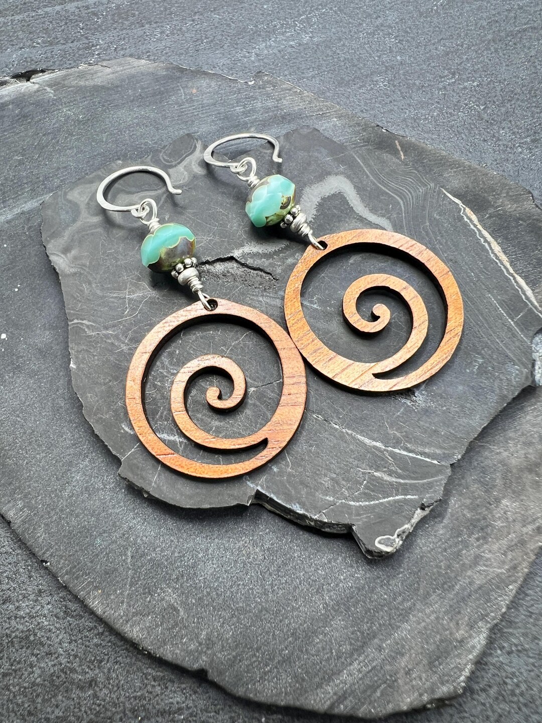 Koru - Koa Wood, Picasso Czech Glass Rondelle and Sterling Silver ...