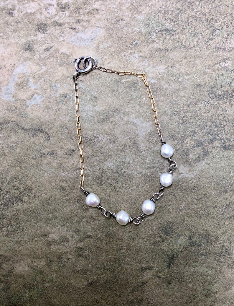 Moonlit - Freshwater Pearl, 14k Gold Fill and Sterling Silver Bracelet ...