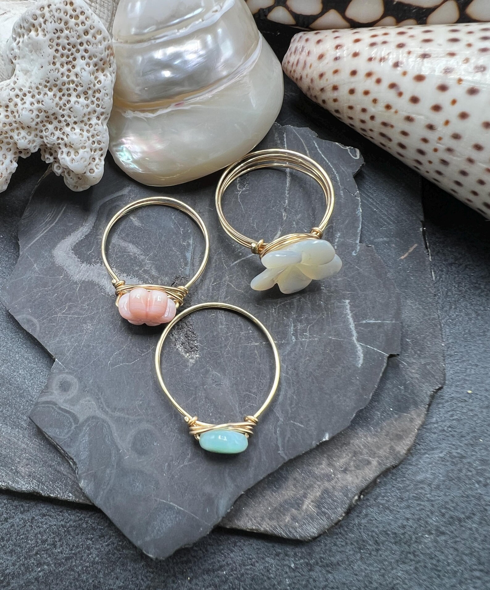 14k Gold Filled Wire Wrapped Rings, Size 7 With Queen Conch Shell - Etsy