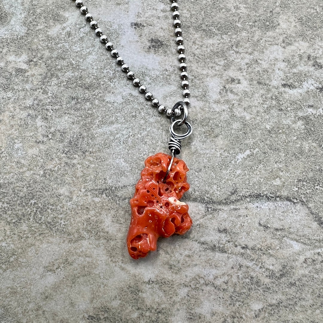 Sea Coral - Natural Coral Chunk and Sterling Silver Necklace - Etsy
